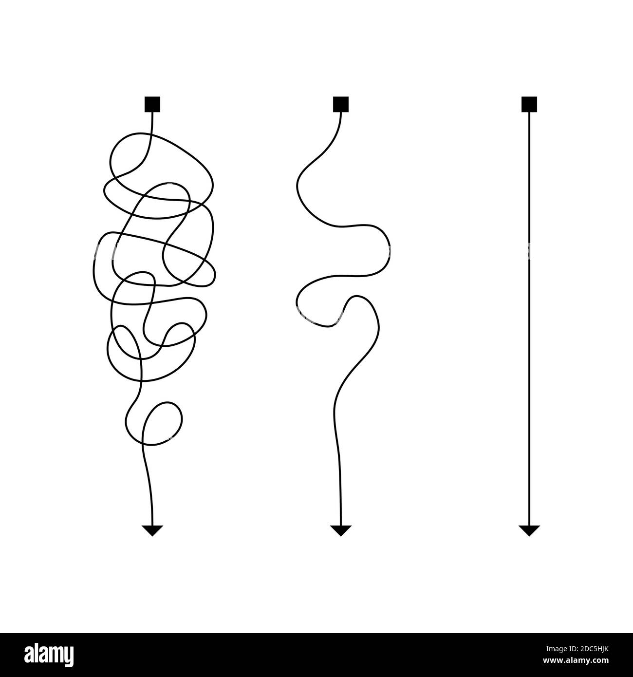 Tangled lines with the beginning and the end. Problem solving concept ...