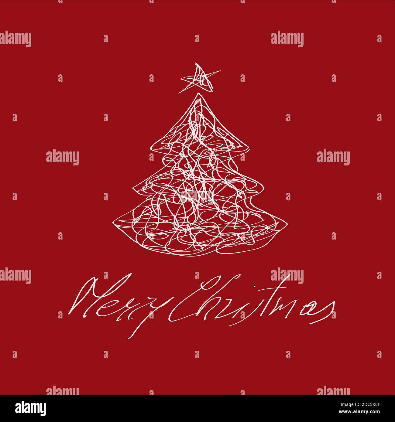 Merry Christmas postcard, scribble of abstract tree, vector made ...