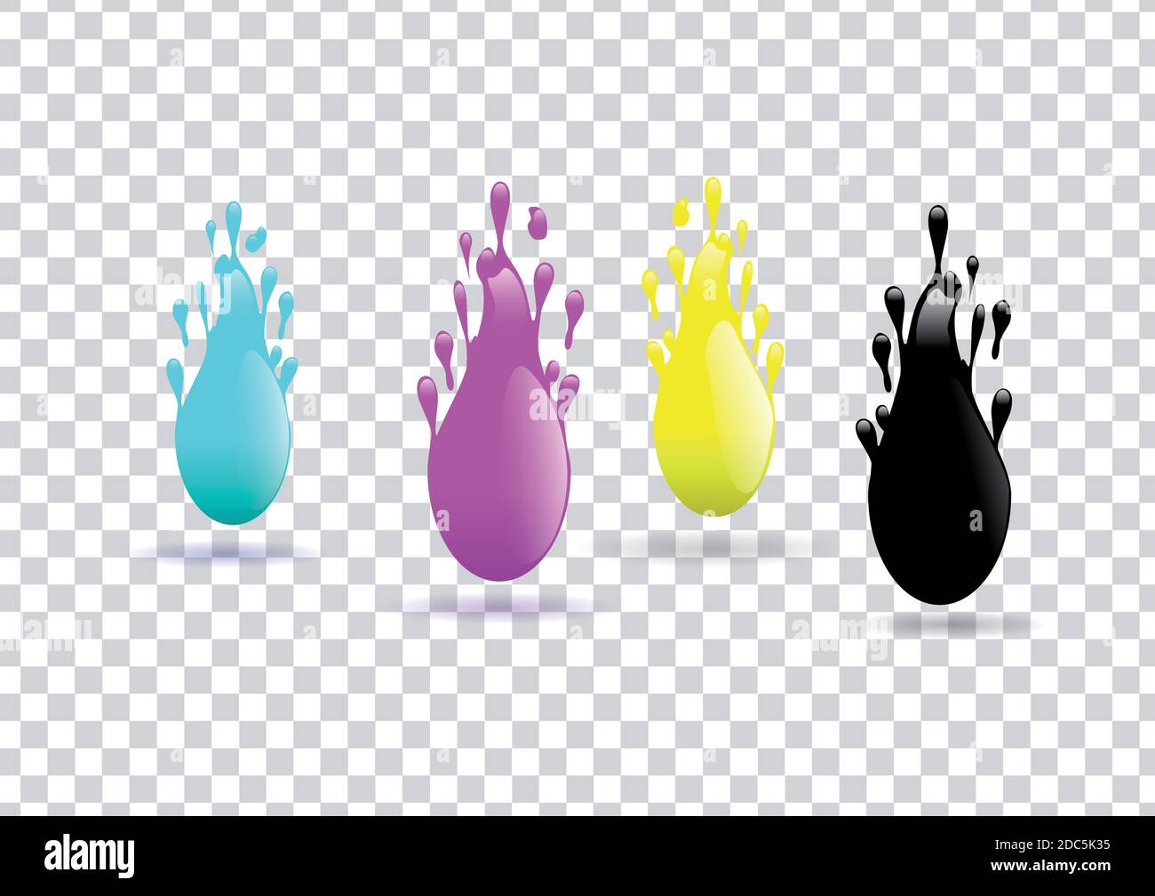 Ink drops of a cmyk printer falling separately, vector isolated ...