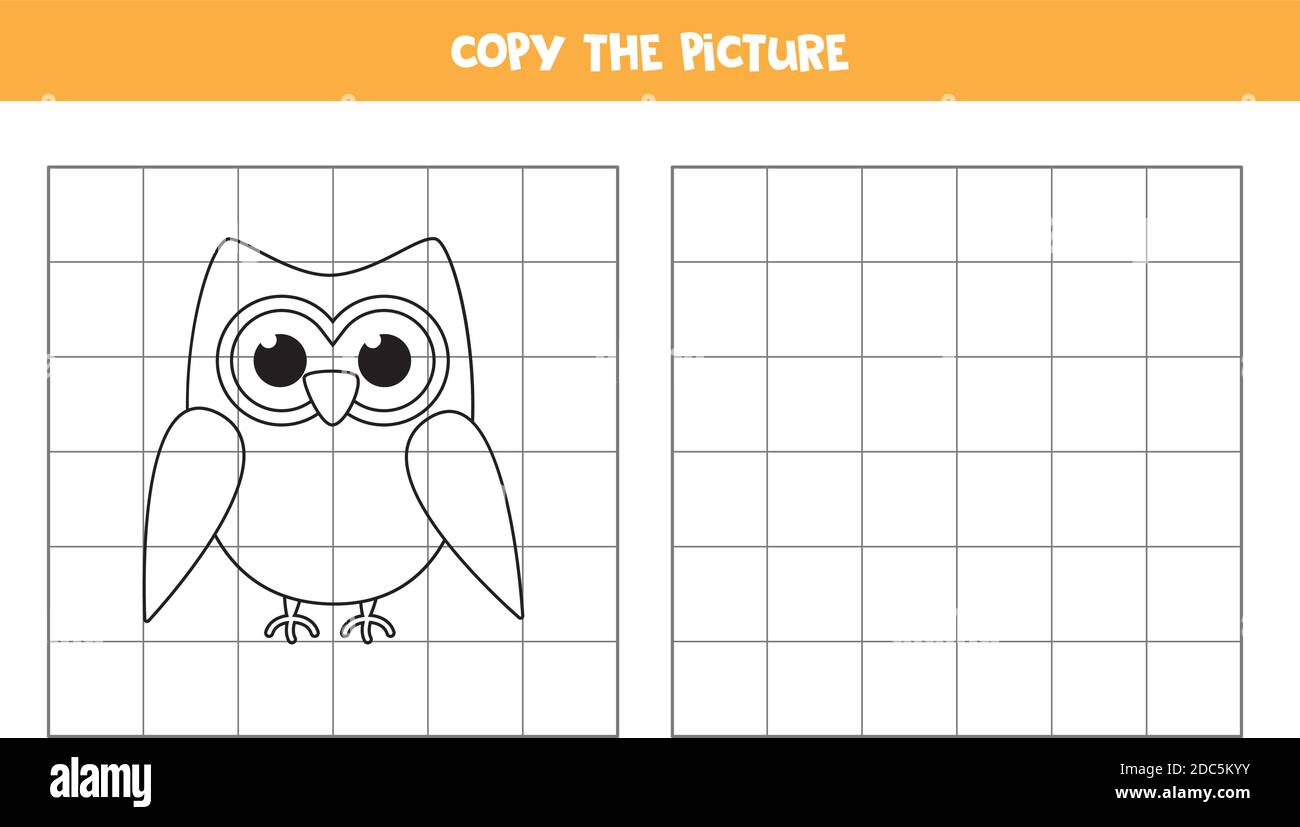 Copy the picture of cute owl. Educational game for kids. Handwriting ...