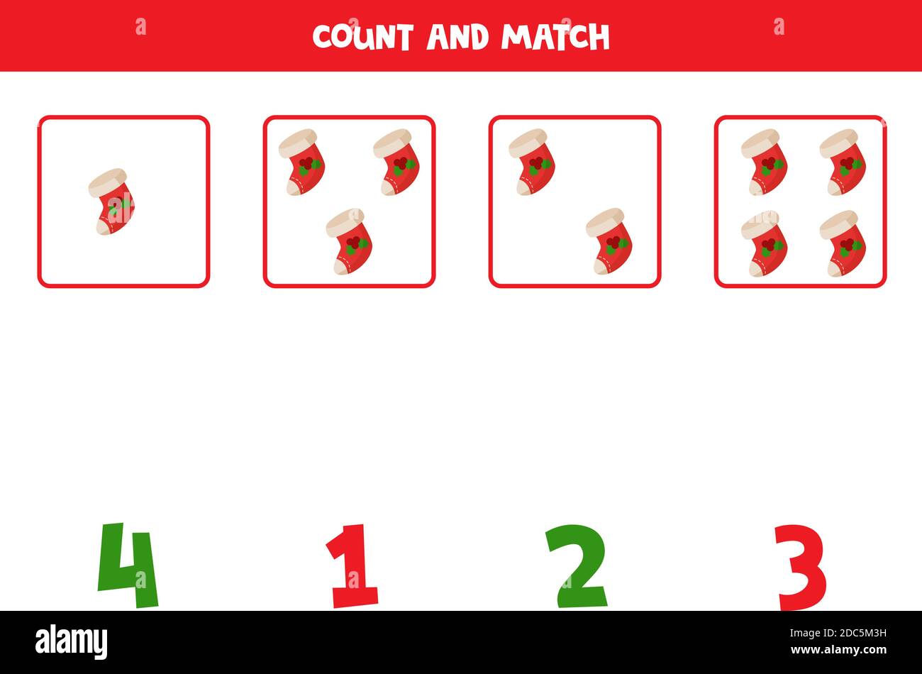 Count Christmas socks and match with numbers. Educational math game for ...