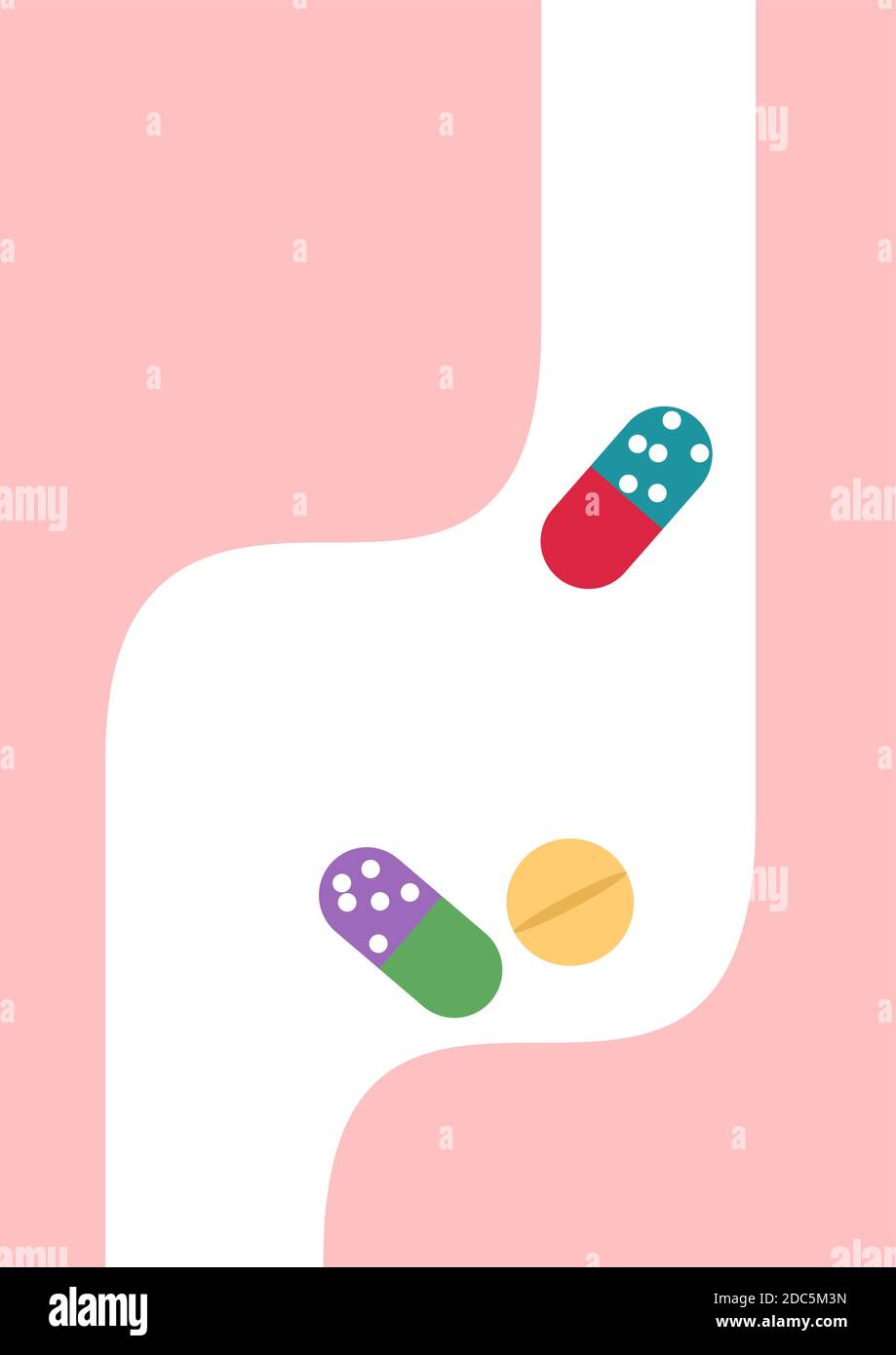 abstract pills in the stomach. Vector vertical illustration for poster ...