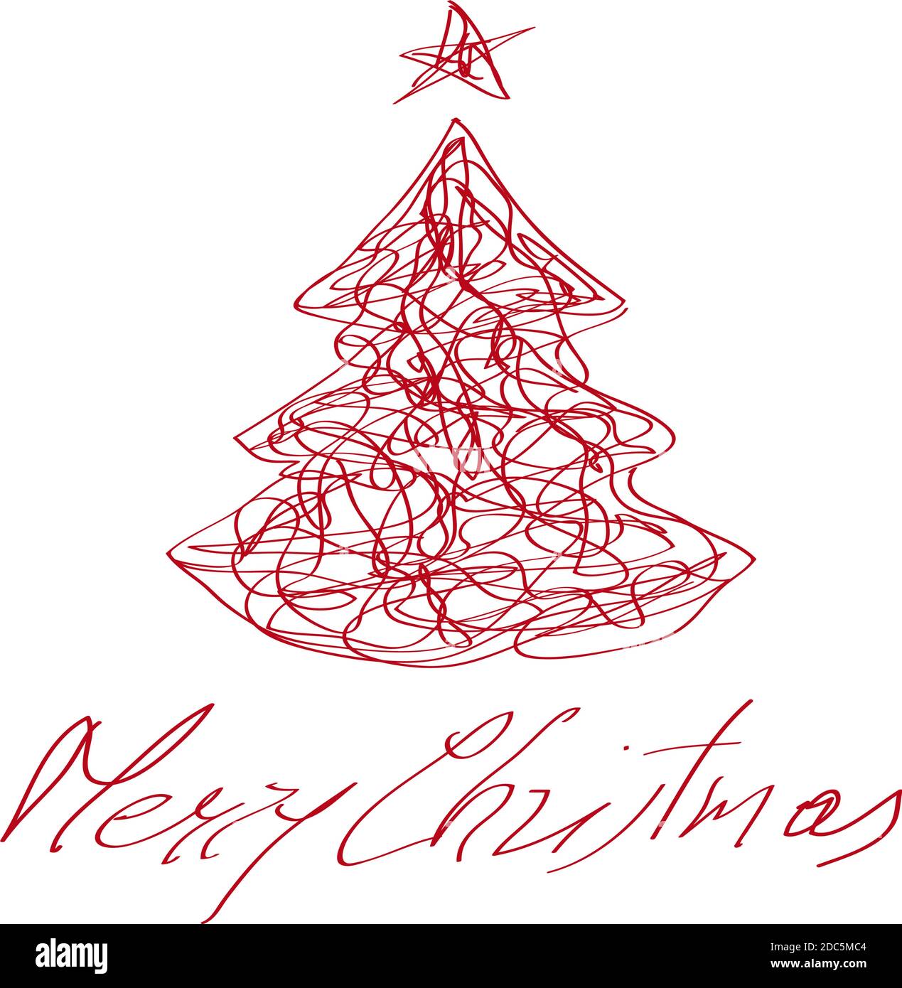 Merry Christmas postcard, scribble of abstract tree, vector made ...