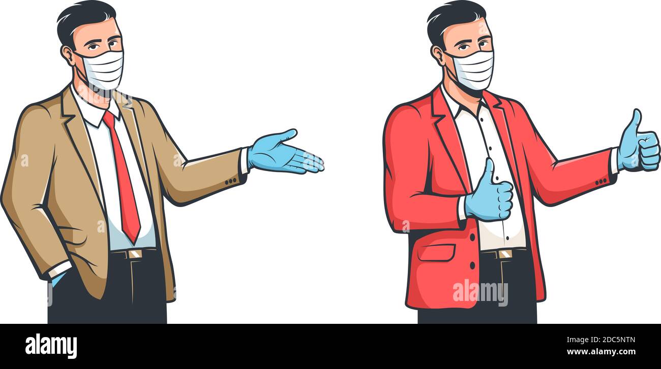 New normal - man in mask explane gesture Stock Vector Image & Art - Alamy