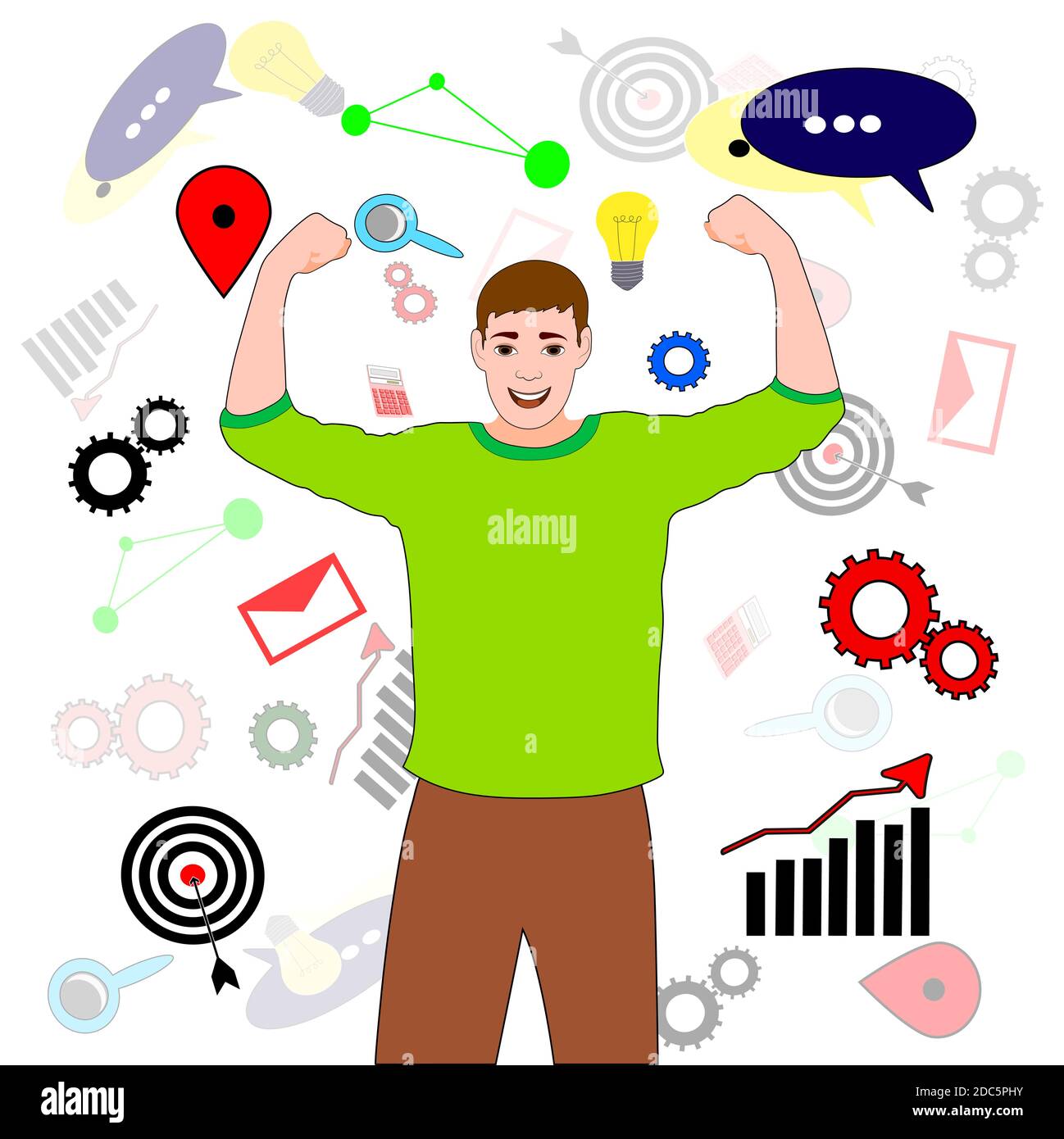 The concept of creative work, a man working on an idea. Creativity in ...