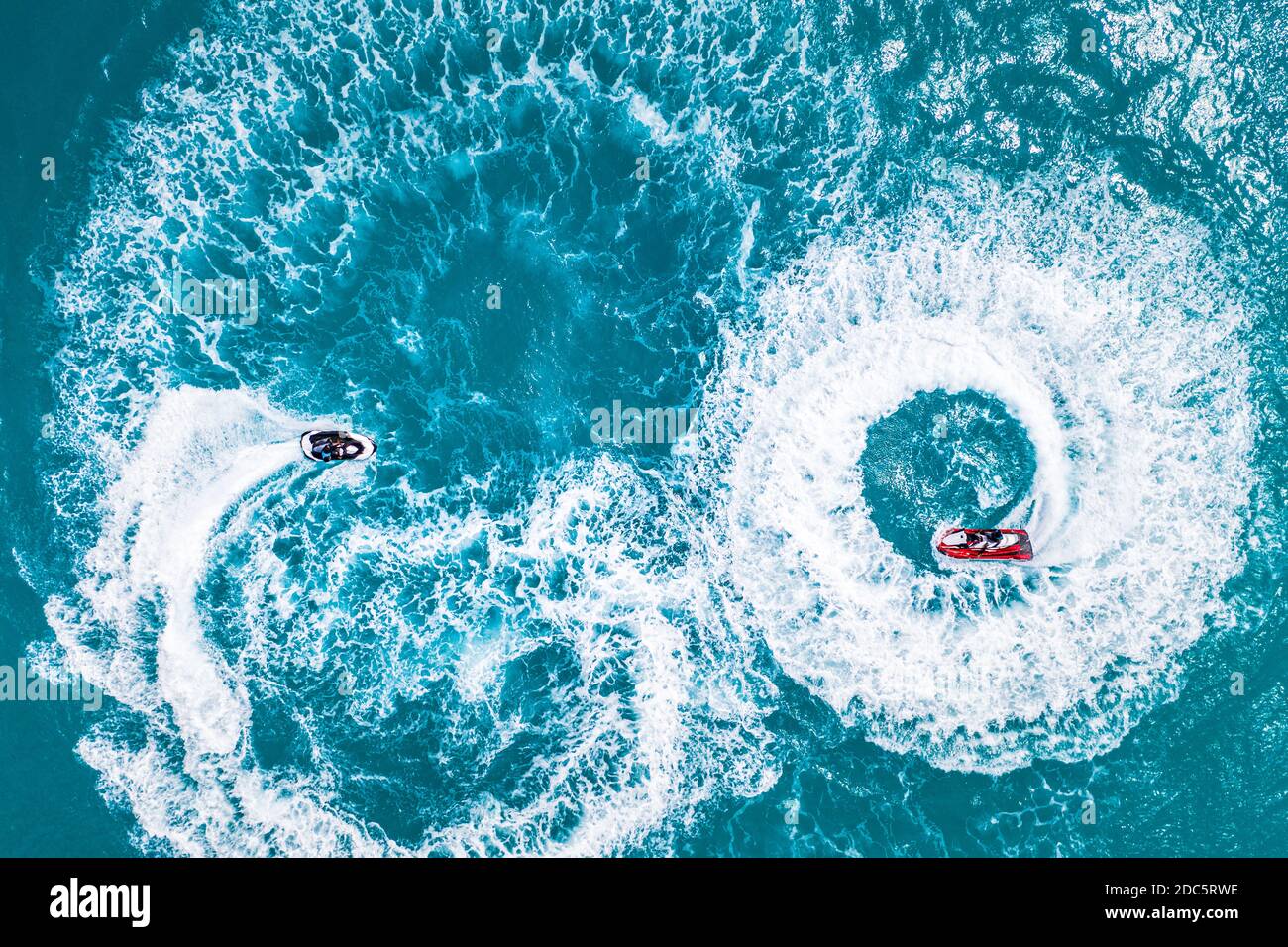 Jet skis in the sea. Aerial view. Top view amazing nature background ...