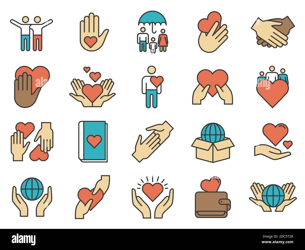 Friends care icons. Love and friendship icon. Line family protection ...