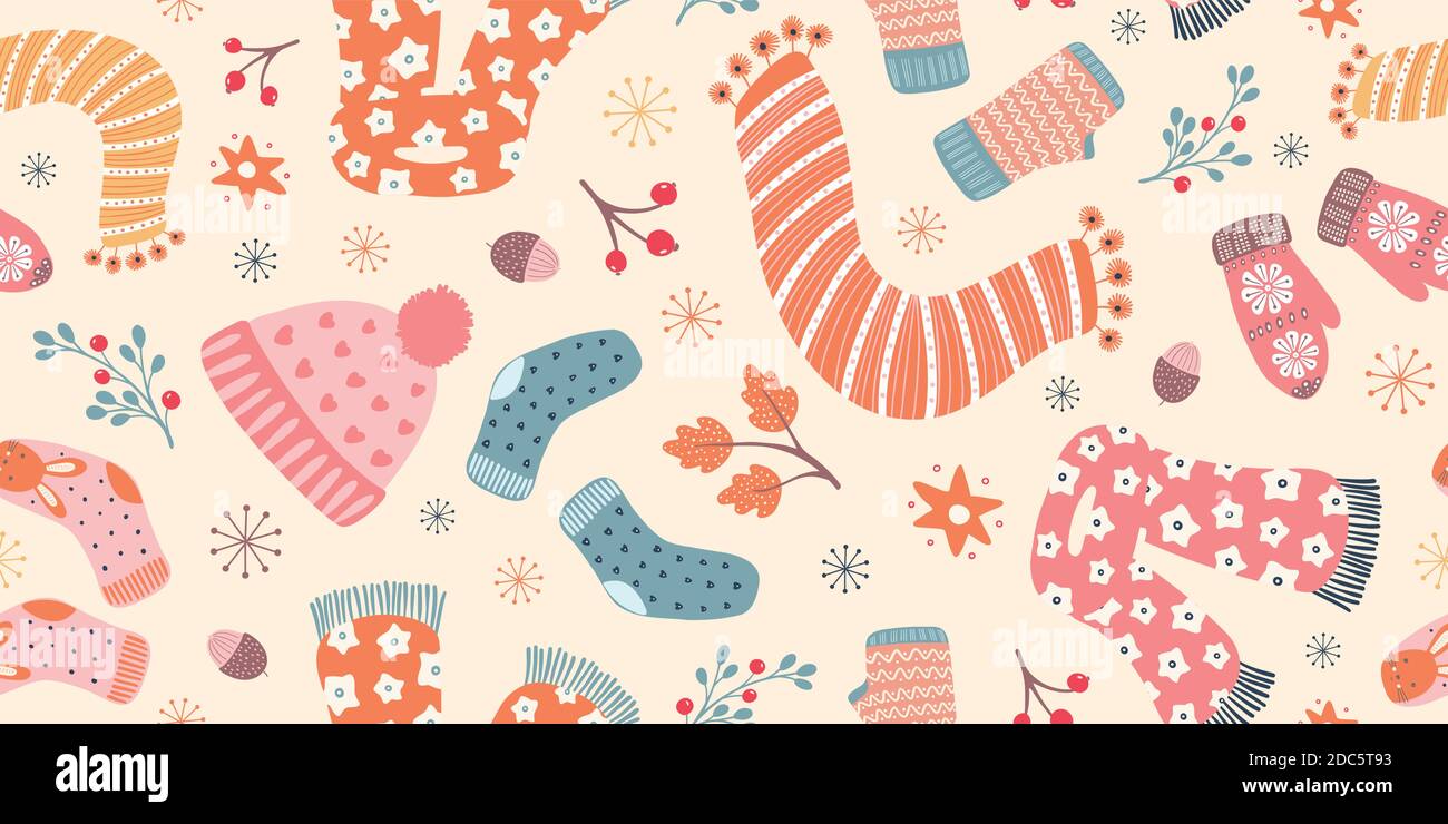 Autumn Hygge banner design background. Cute vector Fall seamless repeat ...