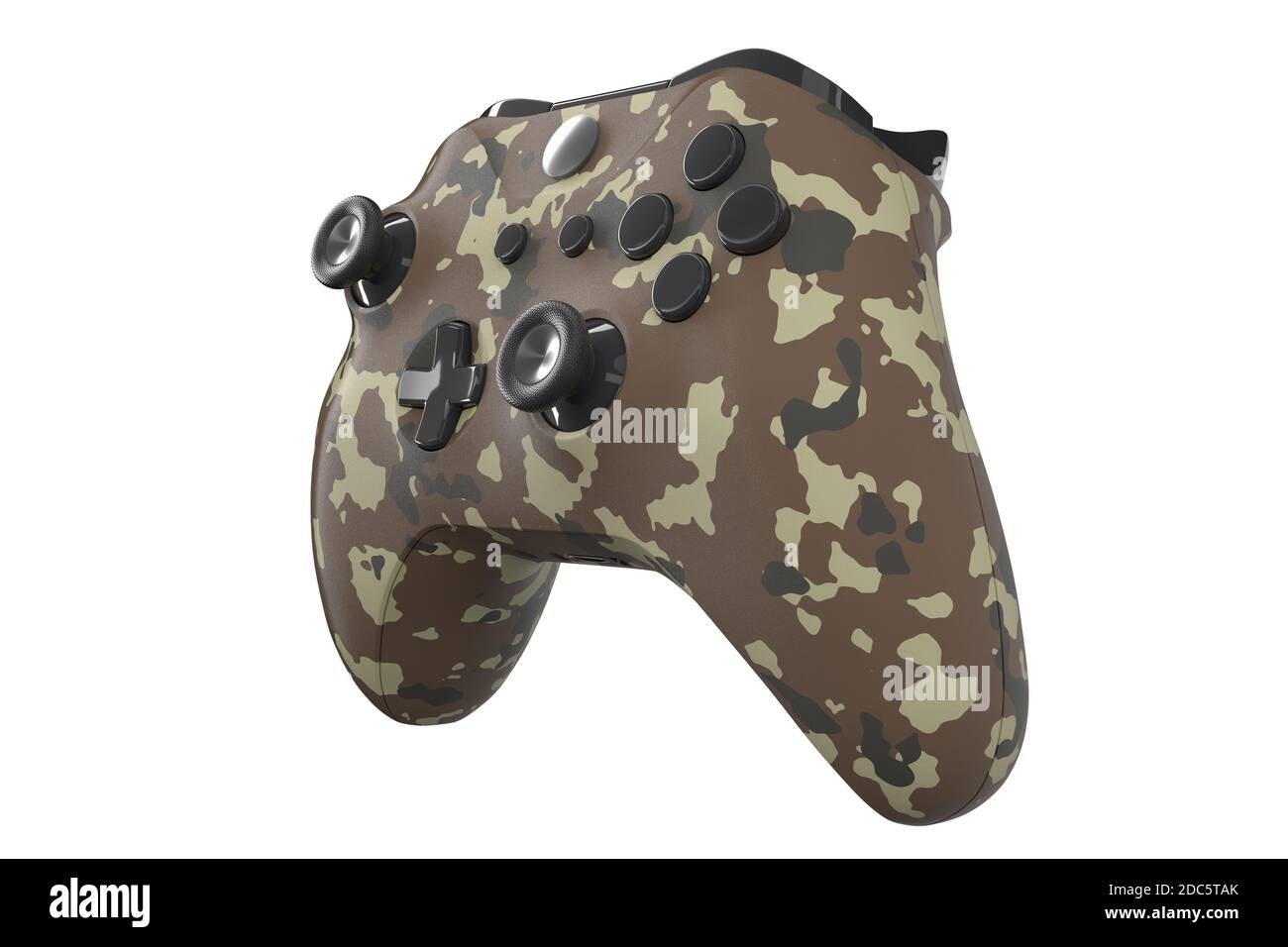 Realistic camouflage video game controller isolated on white with ...