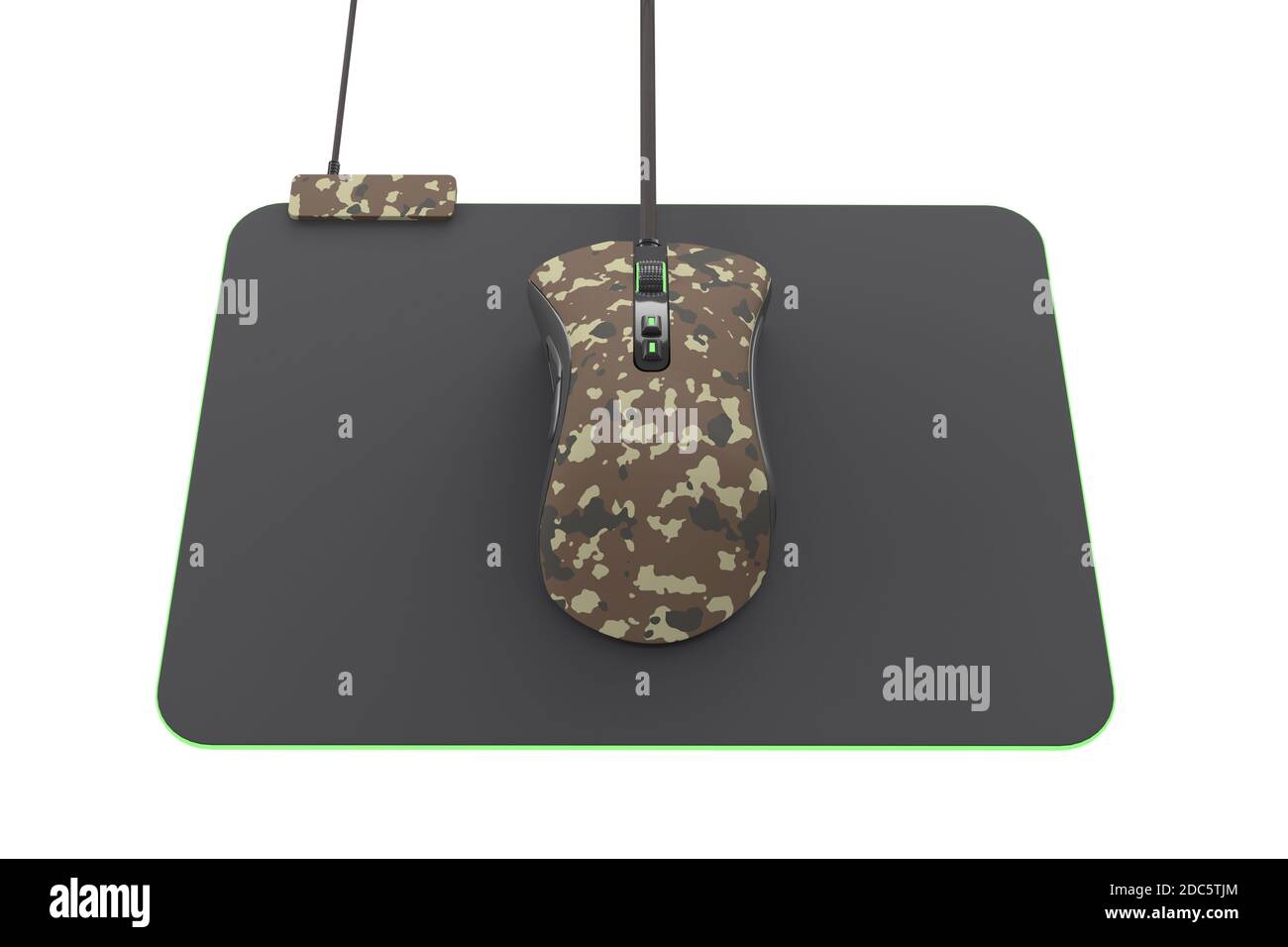 Modern camouflage gaming mouse on professional pad isolated on white ...