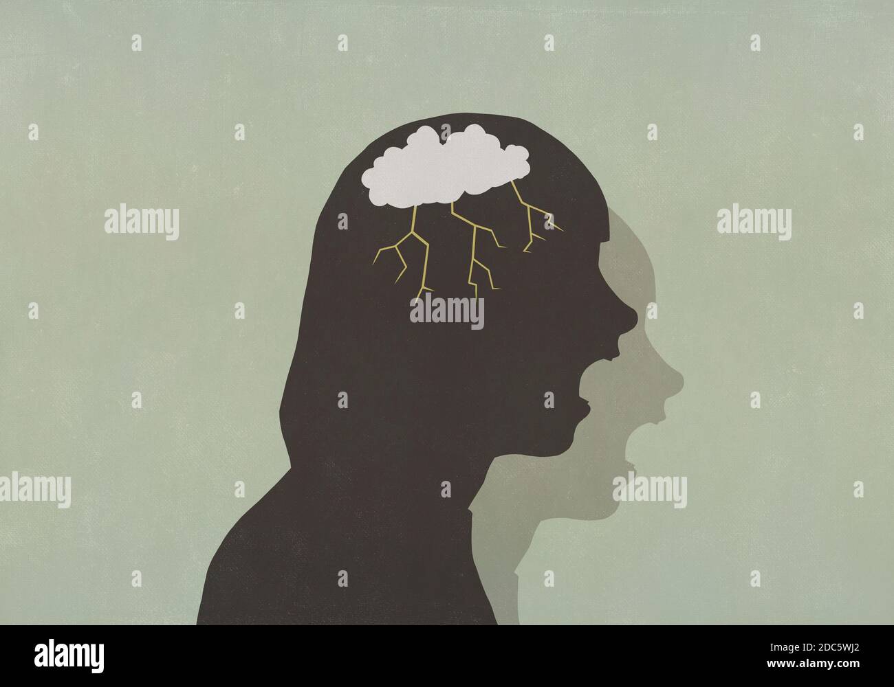 Profile silhouette screaming woman with storm cloud in head Stock Photo ...