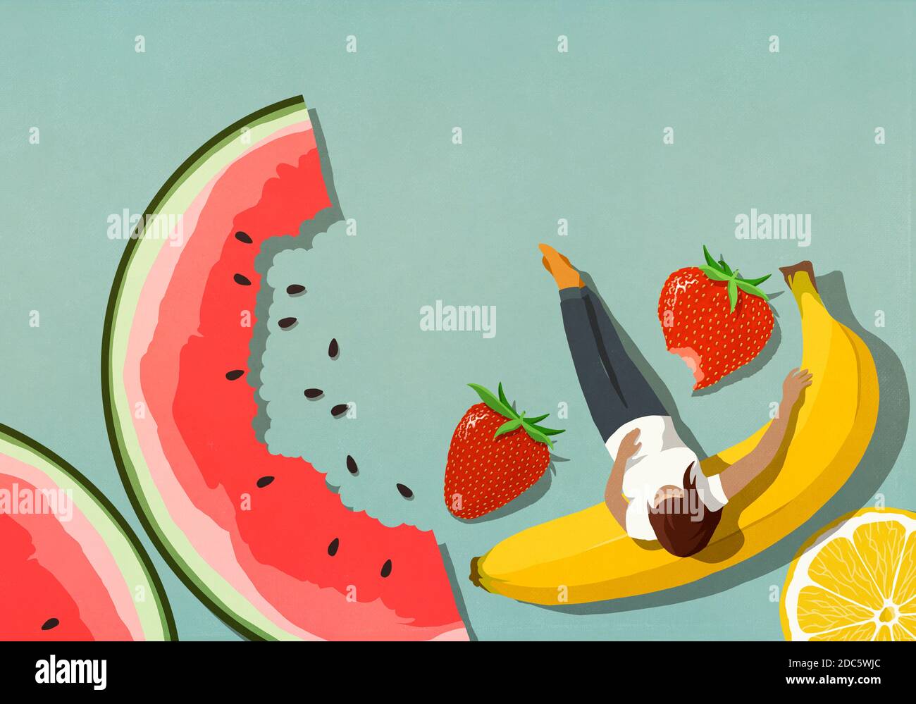 Woman relaxing among fruit Stock Photo - Alamy
