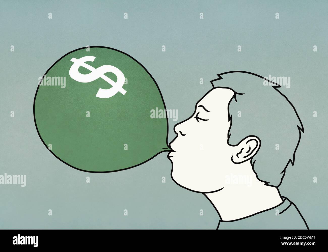 Man inflating dollar sign balloon Stock Photo - Alamy