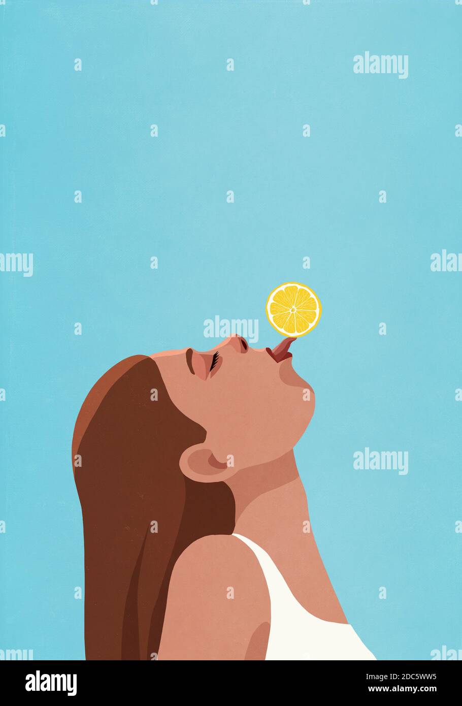 Playful young woman balancing lemon on tongue Stock Photo - Alamy
