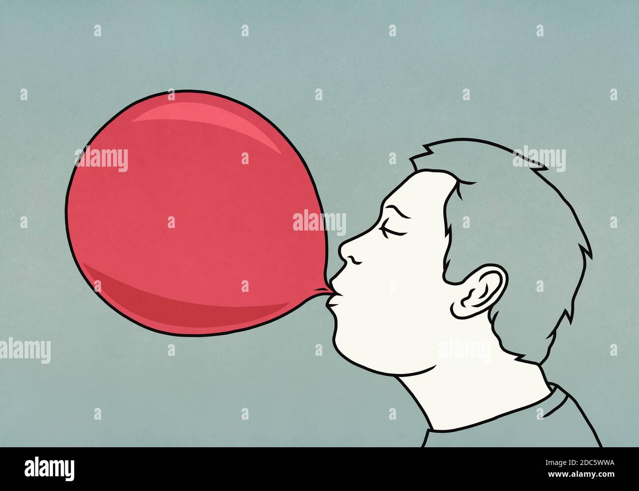 Man inflating red balloon Stock Photo - Alamy