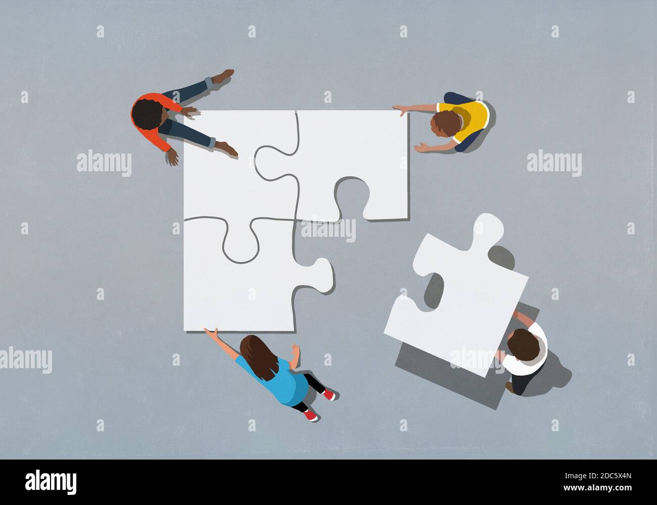Kids finishing puzzle with missing piece Stock Photo - Alamy