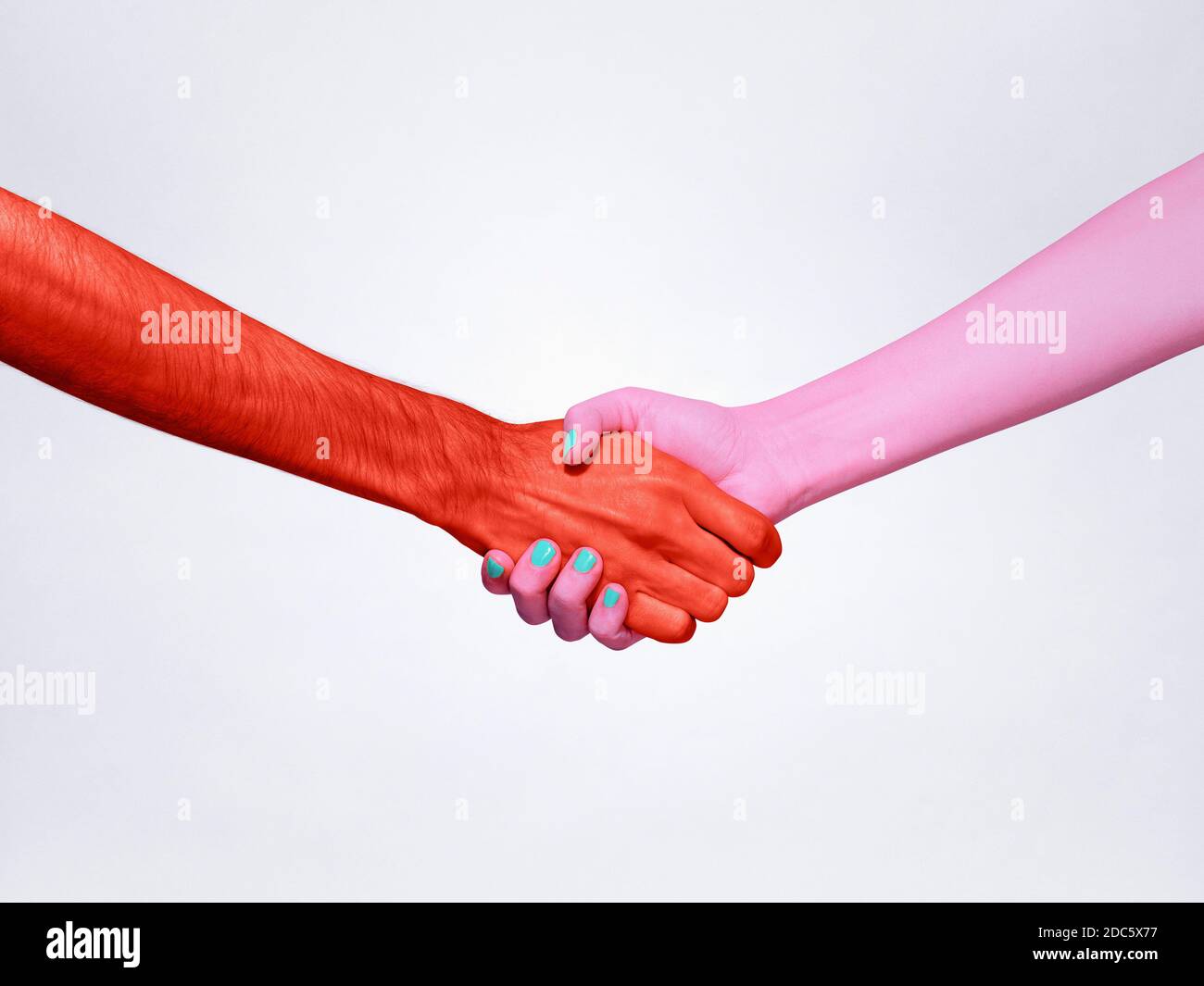 Pink and red handshake Stock Photo - Alamy