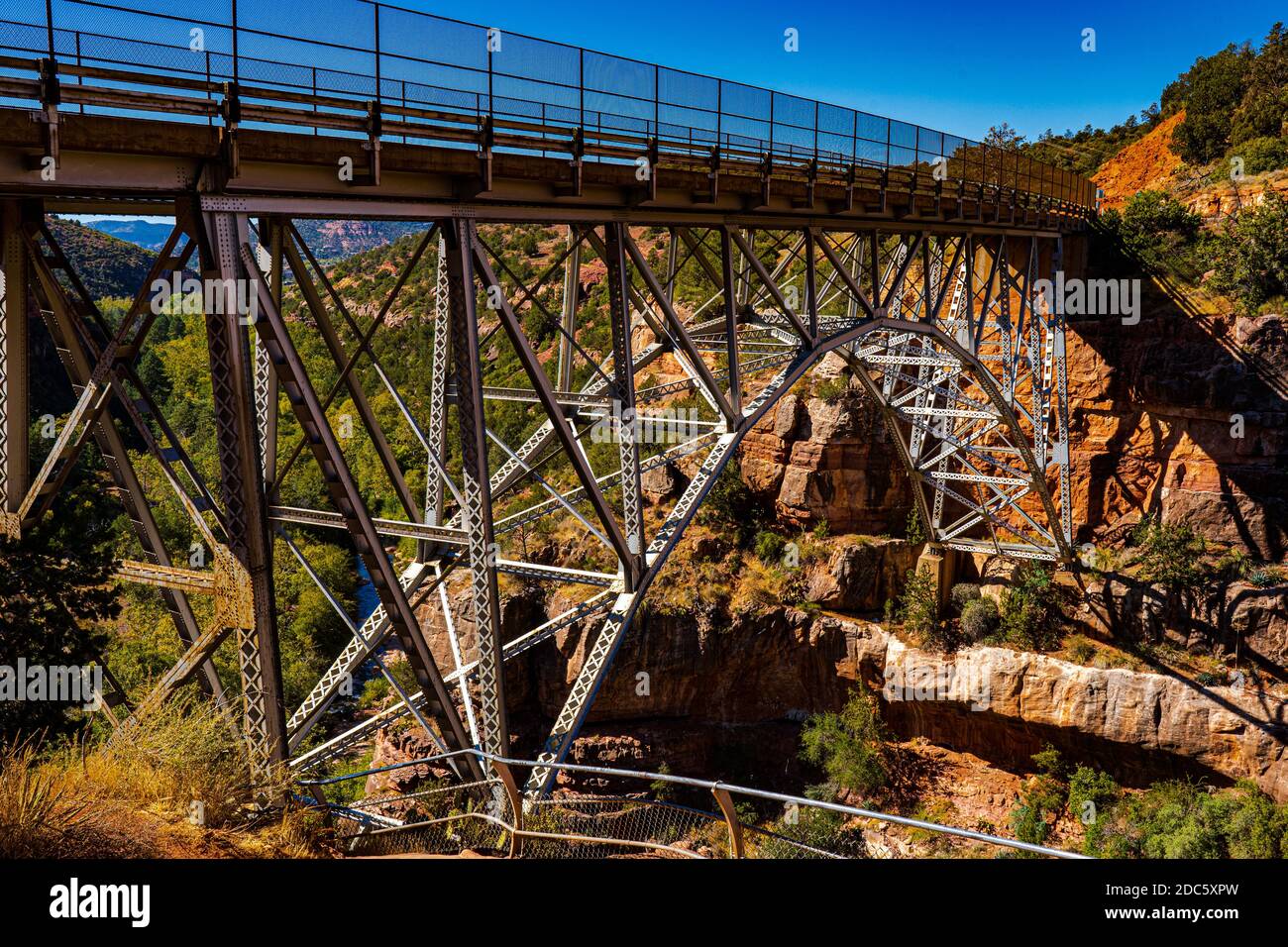 The image shows the bridge over a canyon in Oak Creek Canyon north of ...