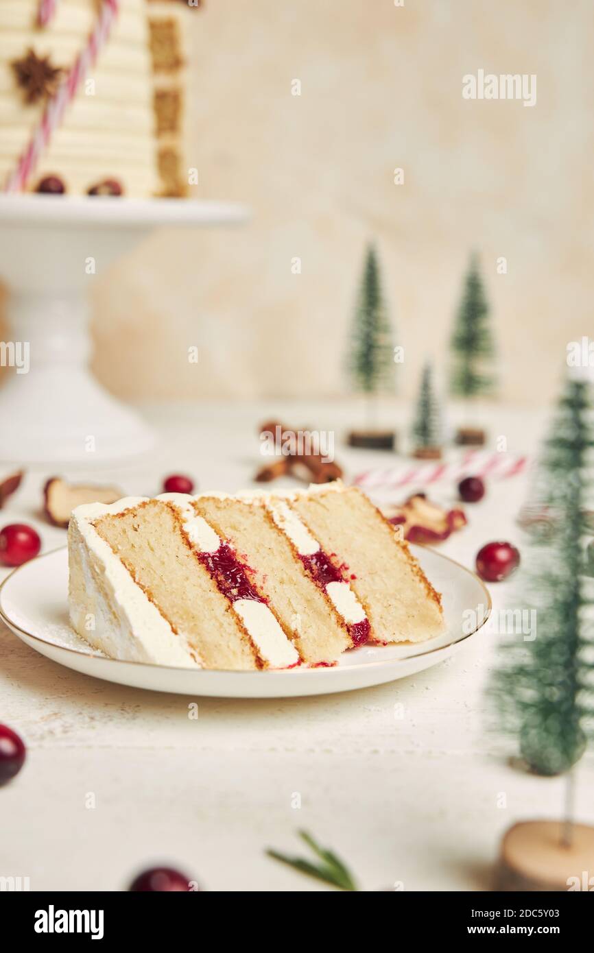 A vertical shot of a slice of cake on a white plate Stock Photo - Alamy