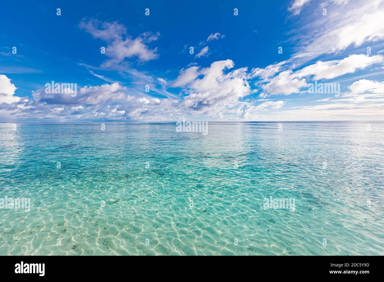 Relaxing seascape with wide horizon of the sky and the sea. Tropical ...