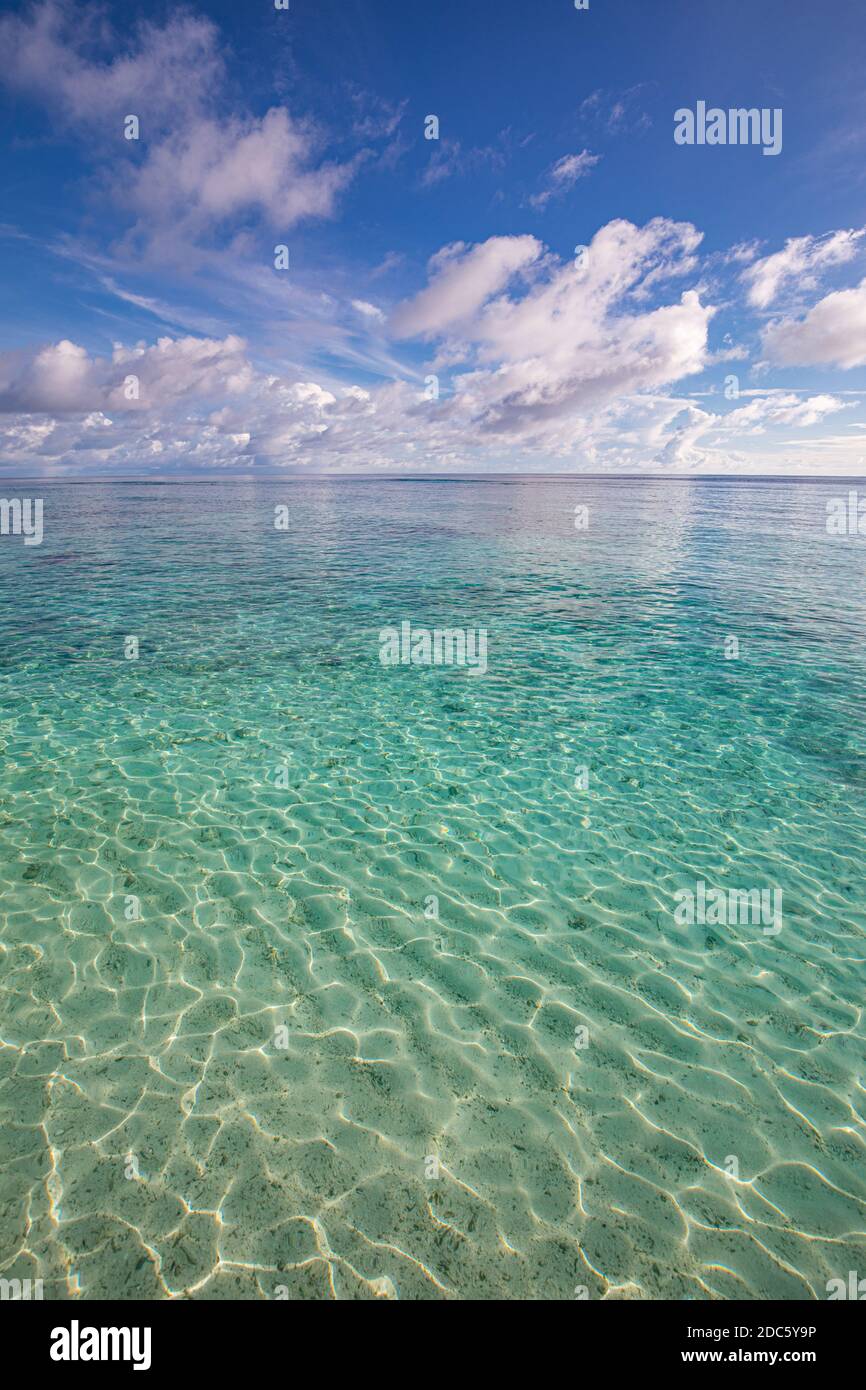 Relaxing seascape with wide horizon of the sky and the sea. Tropical ...