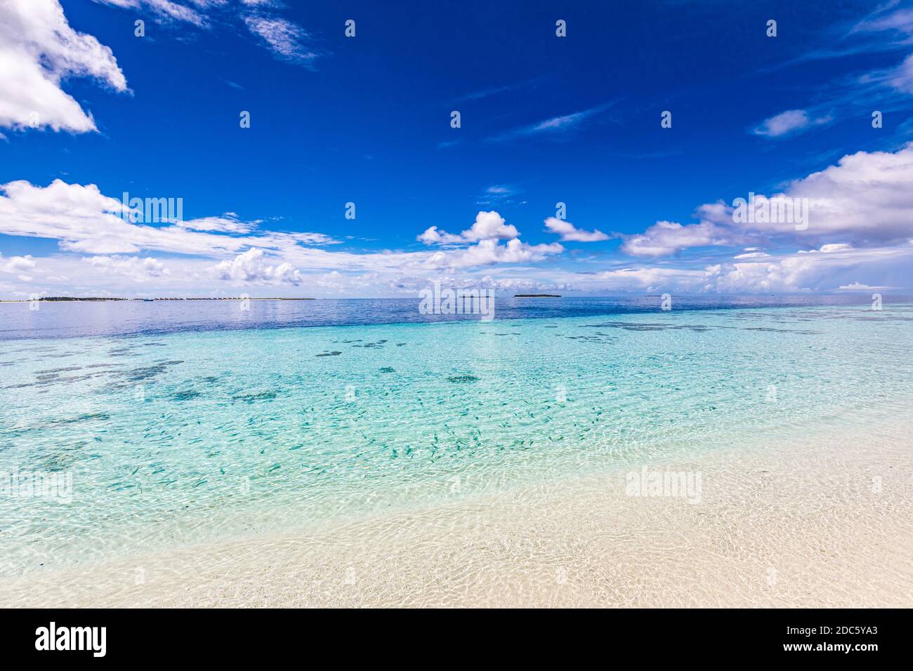 Relaxing seascape with wide horizon of the sky and the sea. Tropical ...