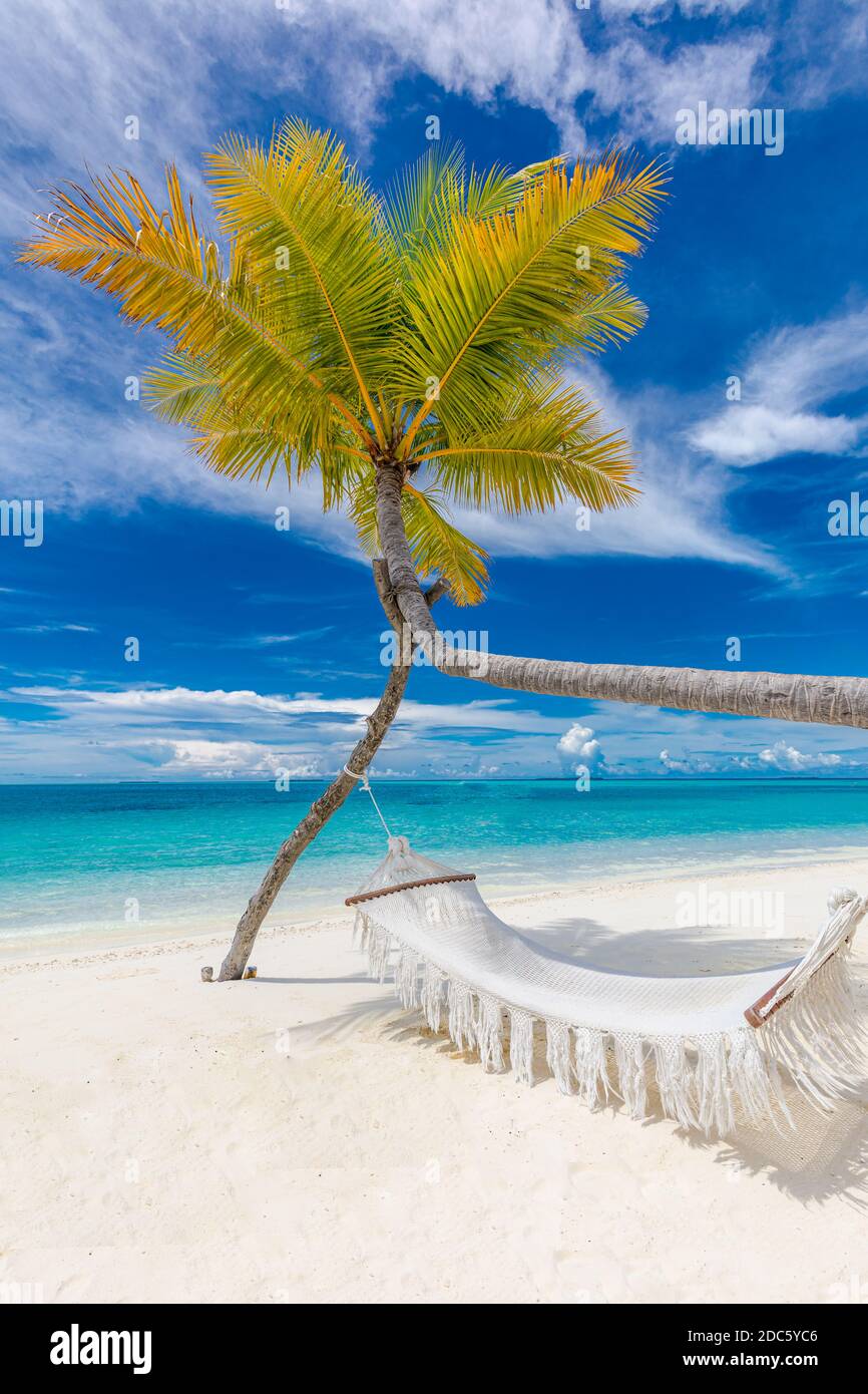 Tropical beach background as luxury summer landscape with beach swing ...
