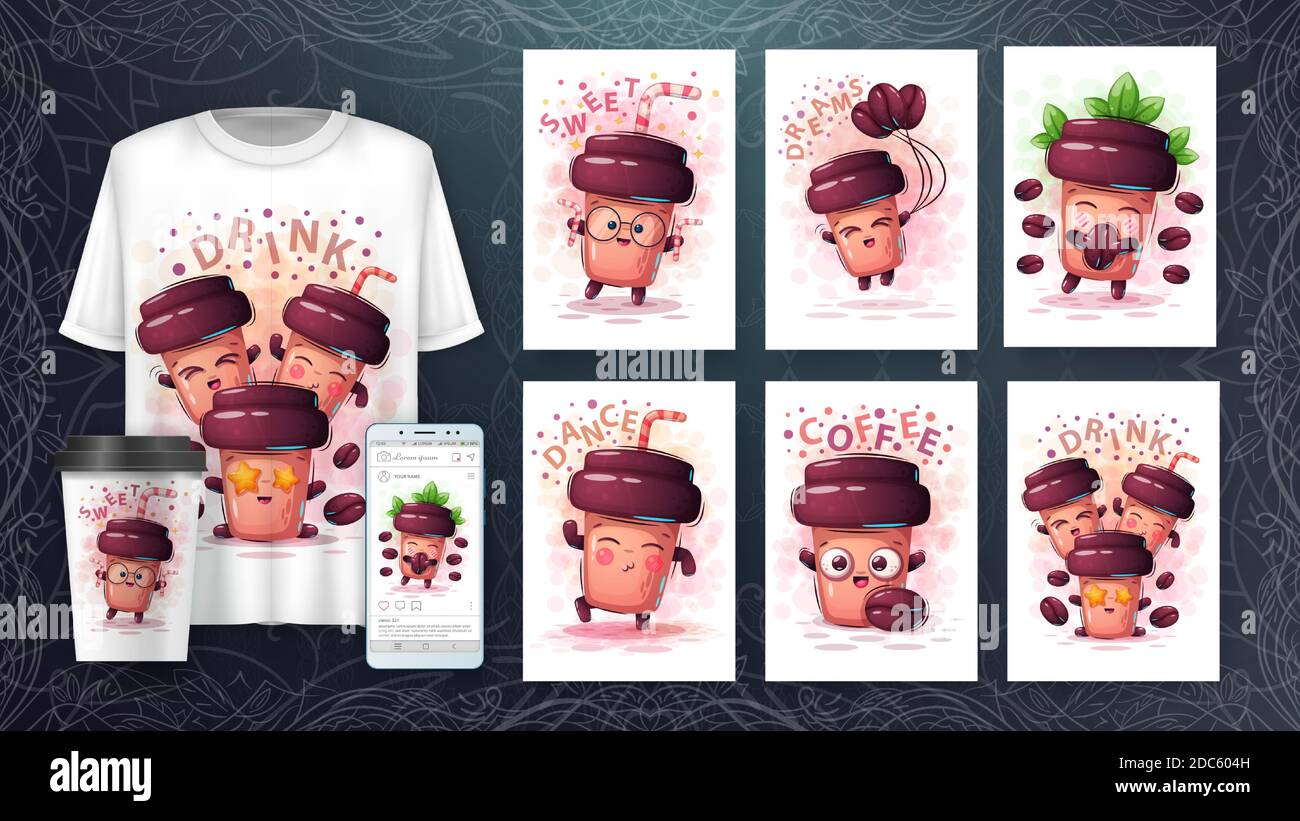 Cute cartoon characters - set coffee illustration Stock Vector Image ...