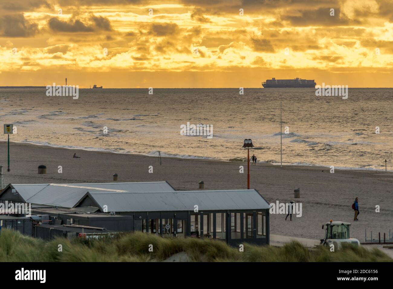 Kijkduin beach with an October sunset as seen from the dunes of ...