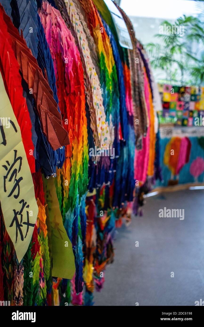Colourful origami paper cranes at Nagasaki Atomic Bomb Museum Stock ...