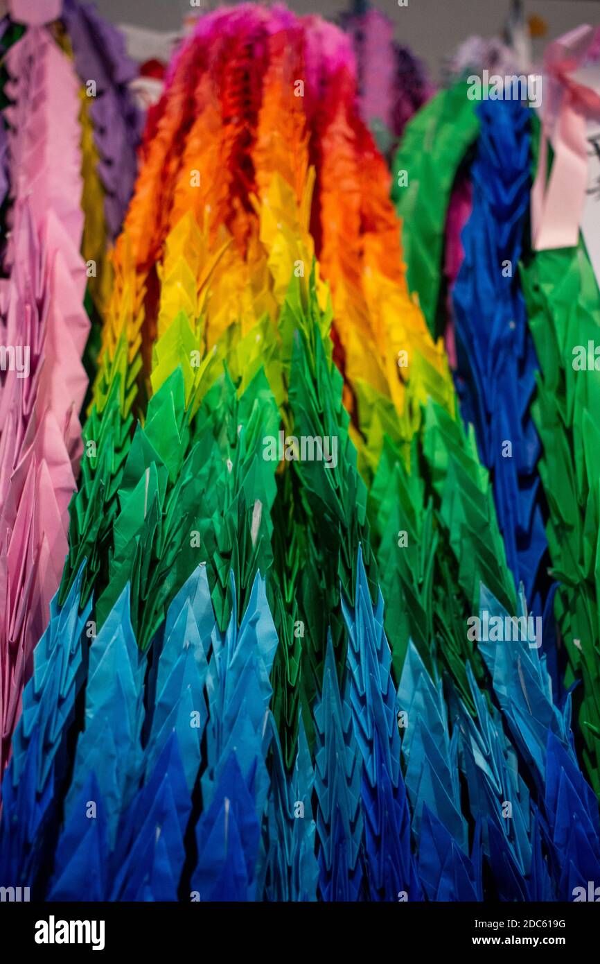 Colourful origami paper cranes at Nagasaki Atomic Bomb Museum Stock ...