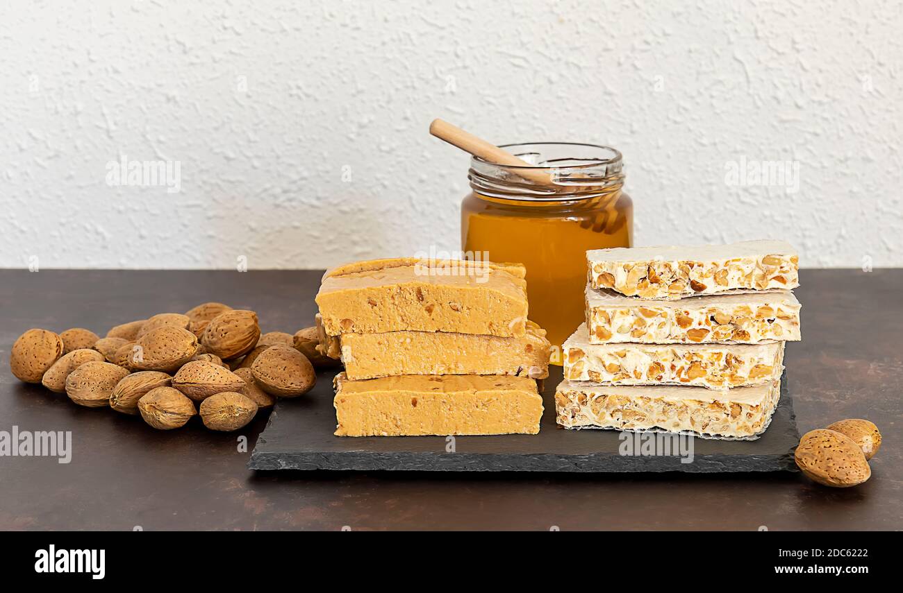 Turron or nougat traditional Christmas Spanish sweet food Stock Photo ...