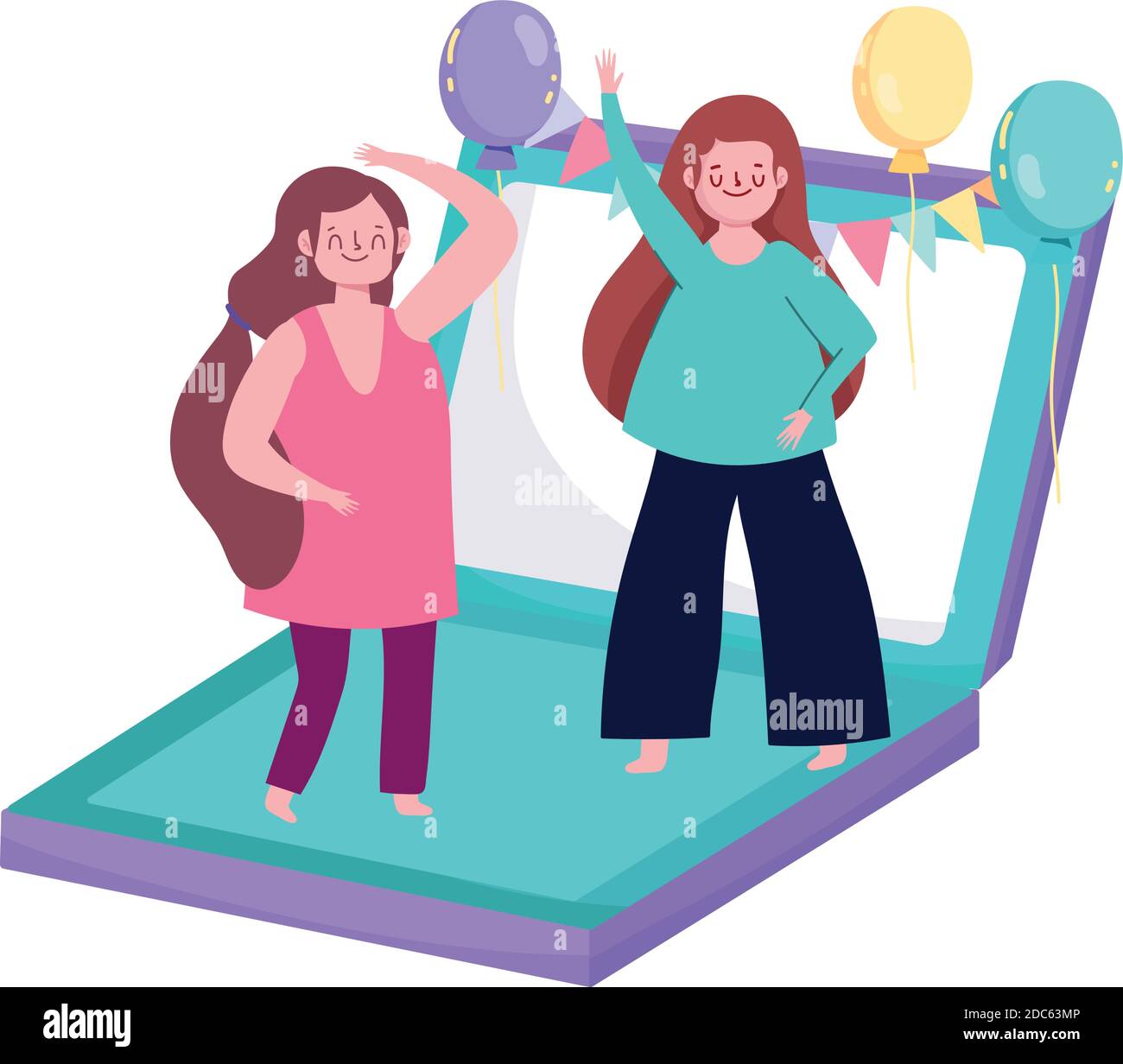 online party, girls celebrating event on laptop meeting celebration ...