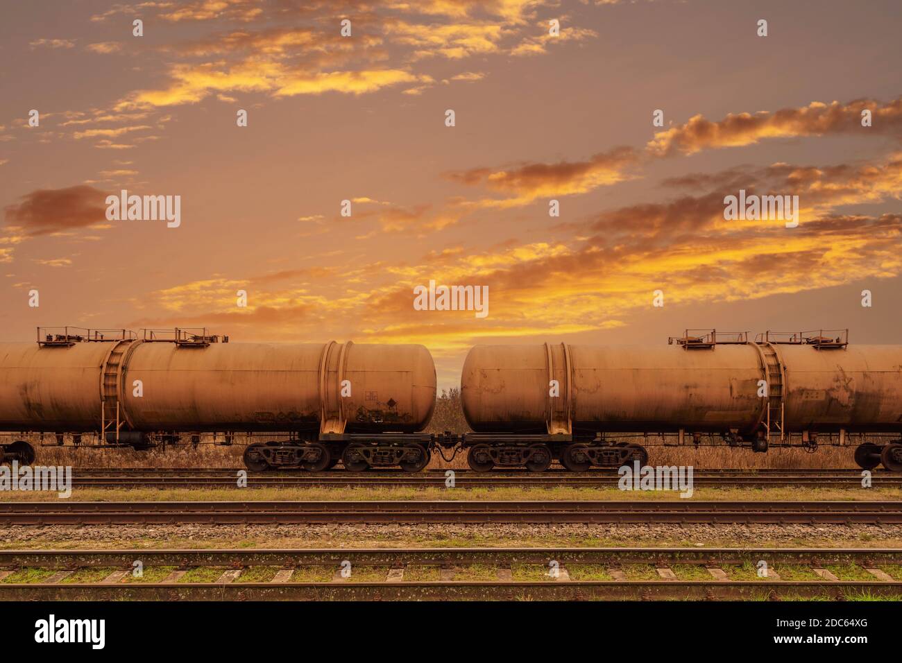 Oil transporter railway carriage. Freight train delivering gasoline in ...