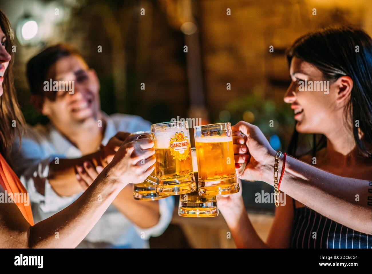 Party beer with friends drinking German beer and toasting beer at ...