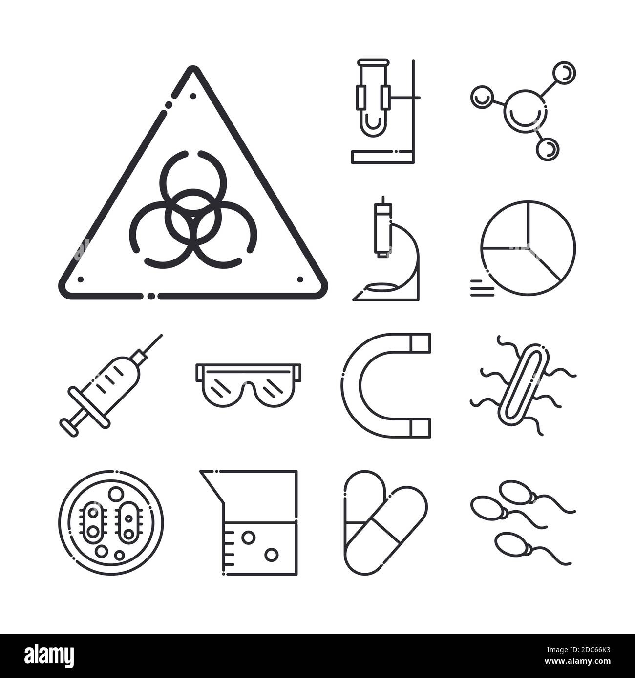 biology science element line icons set style vector illustration Stock ...