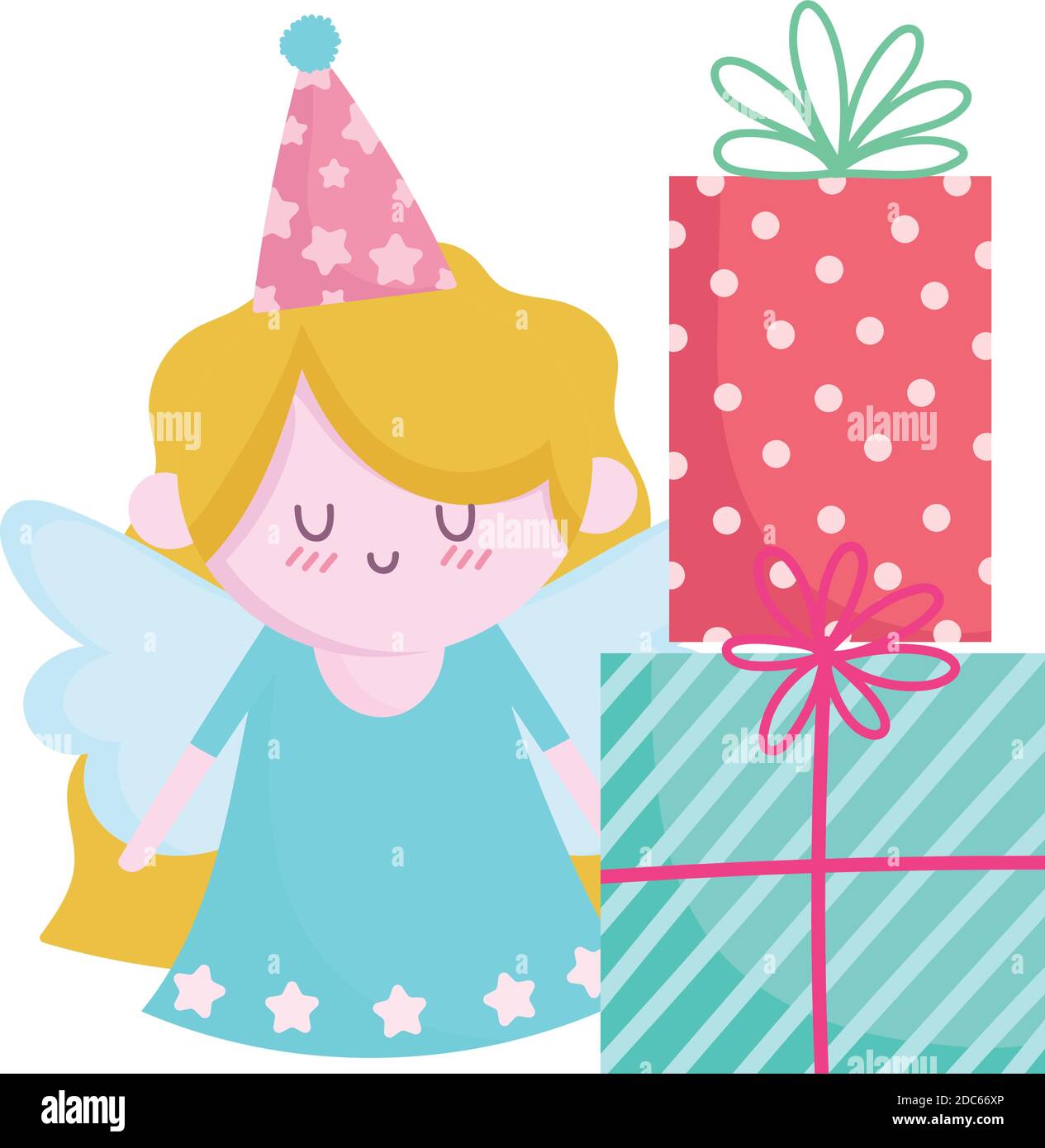 merry christmas, cute angel with gifts celebration icon isolation ...