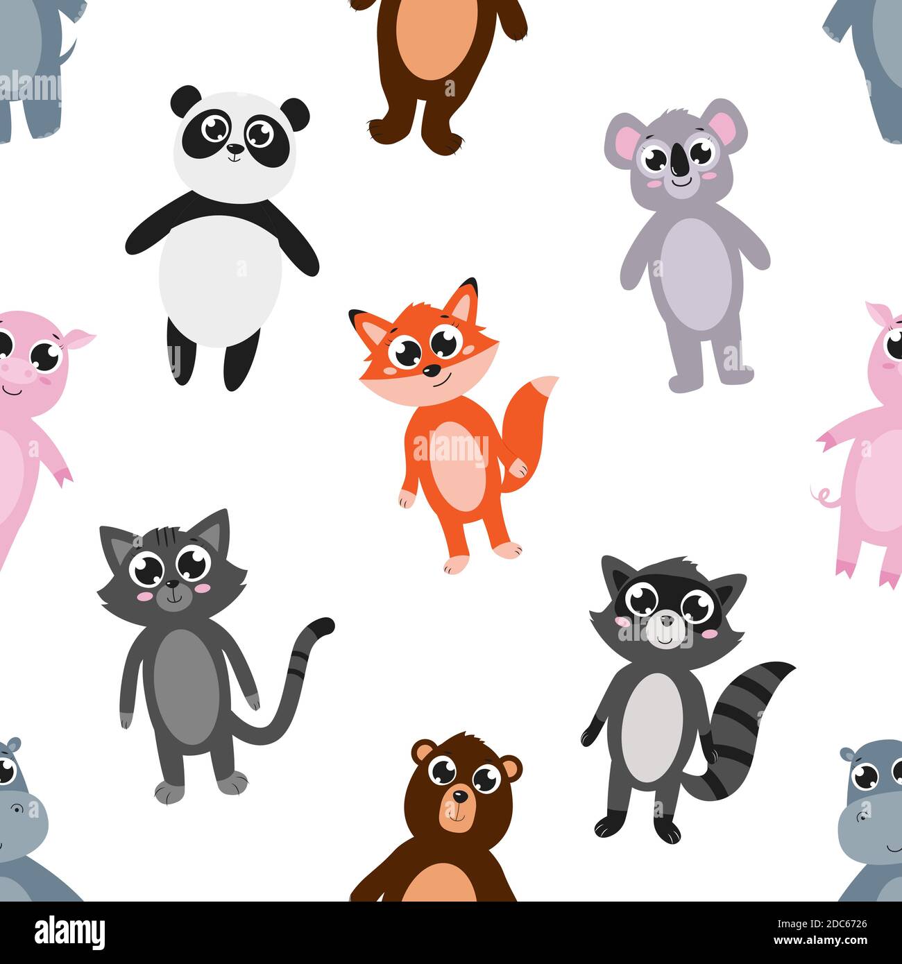 Seamless pattern of cute animals. Vector cartoon background. Flat style ...
