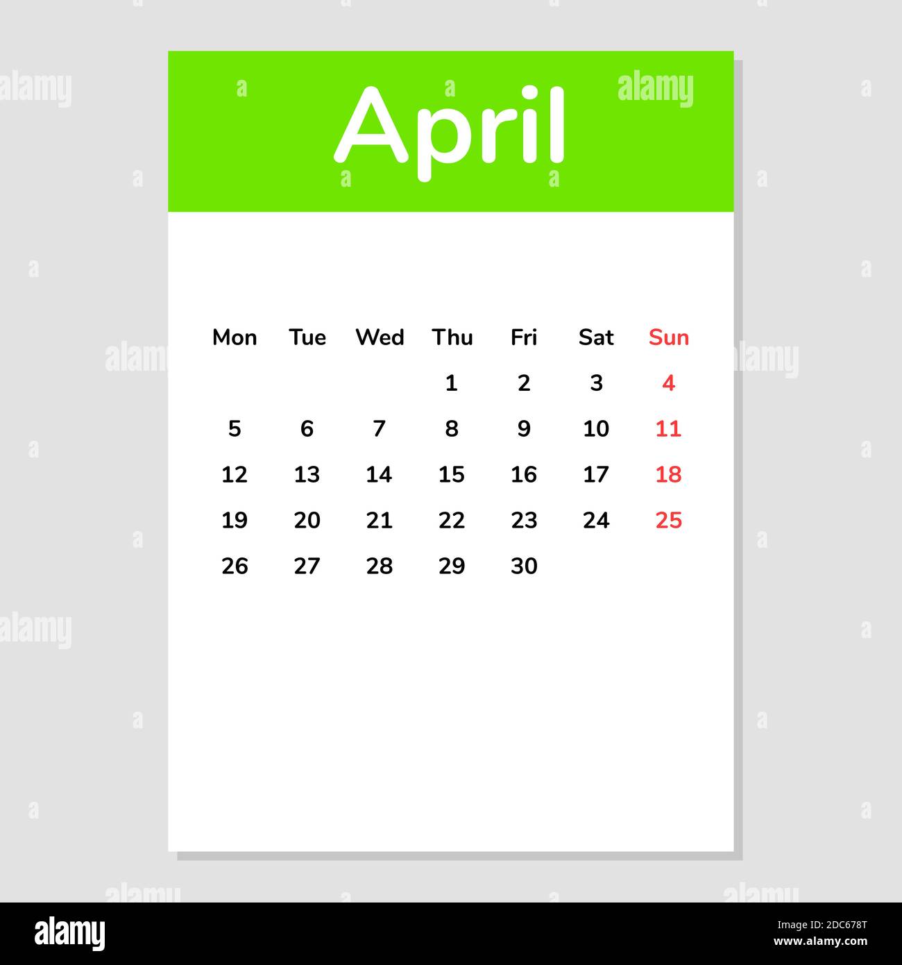 April 2021 calendar sheet. Vector illustration Stock Vector Image & Art ...