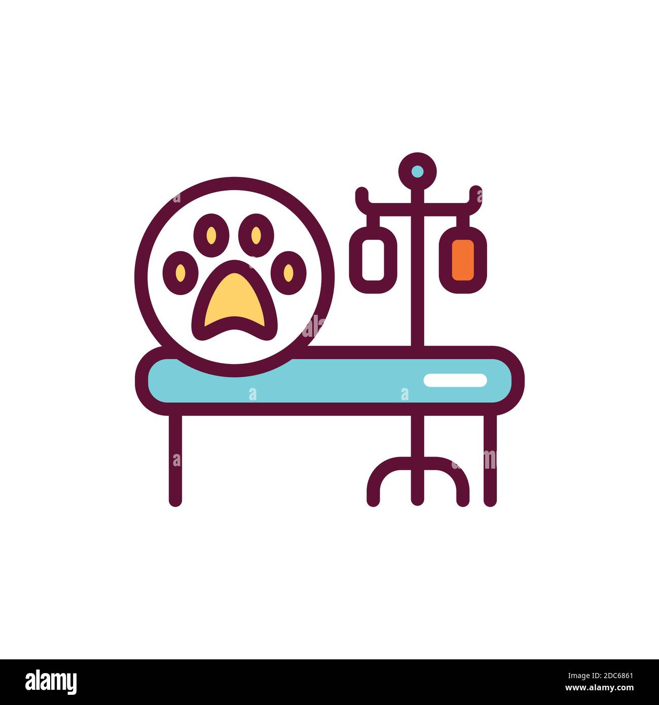 Animal operating hospital room and equipment line color icon. Isolated ...