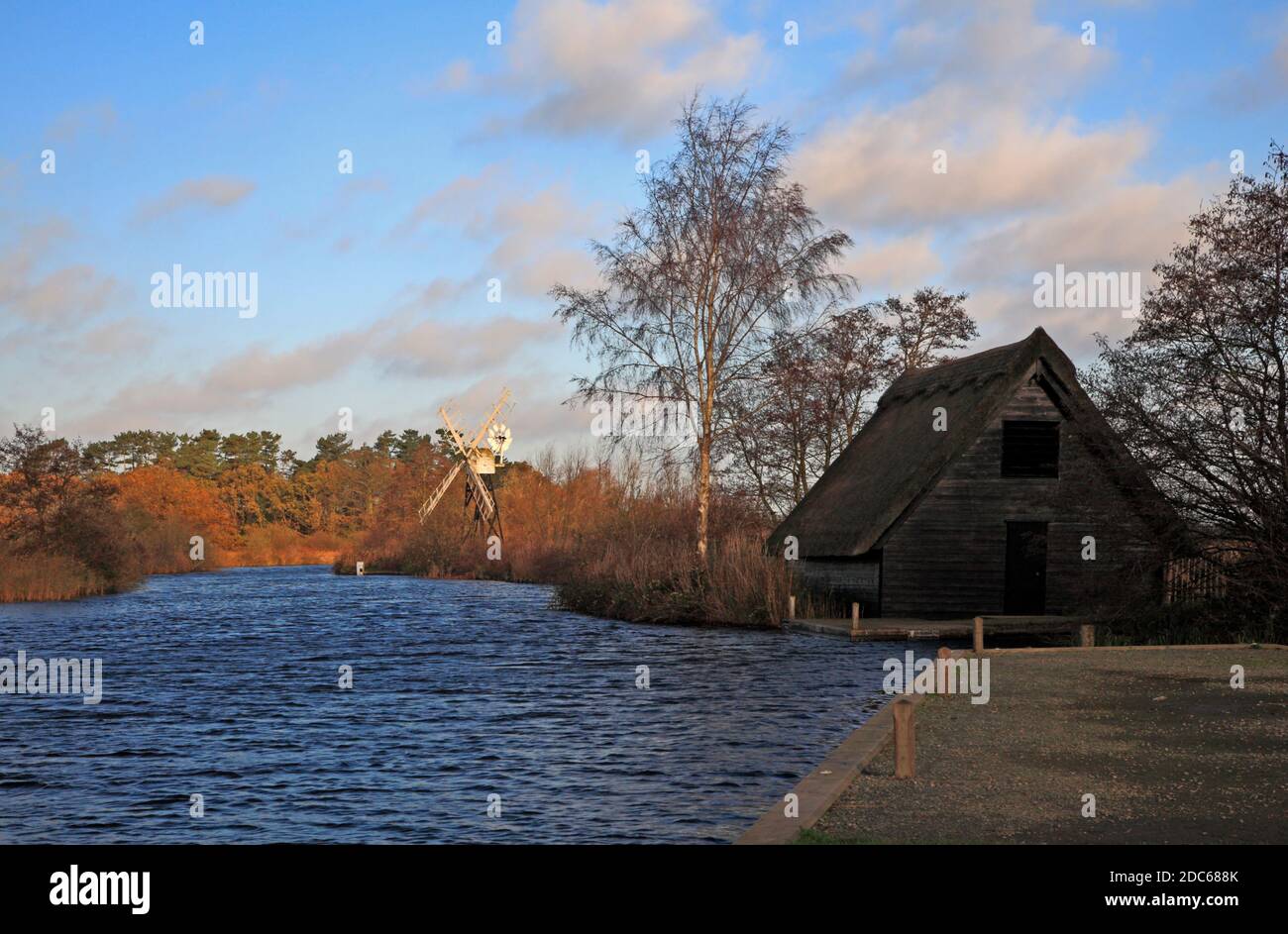 A view of the River Ant at How Hill Staithe on the Norfolk Broads at ...