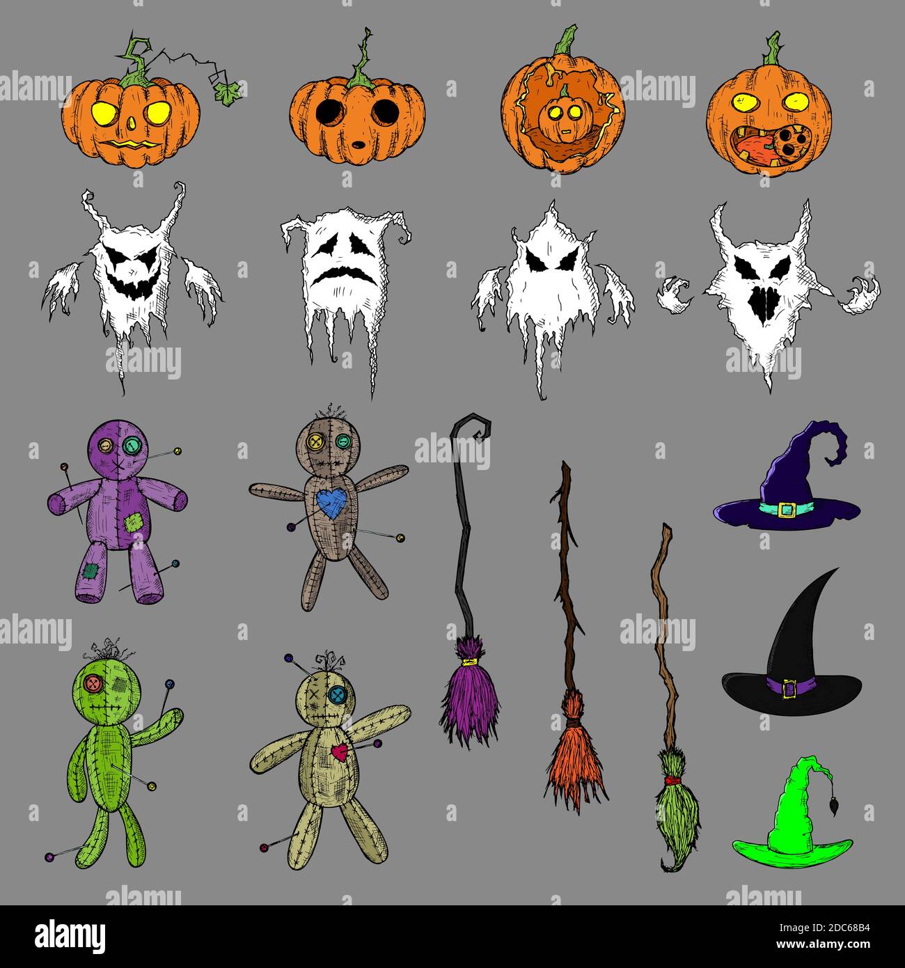 Set of Halloween illustrations. Vector. Isolated objects. Hand-drawn ...