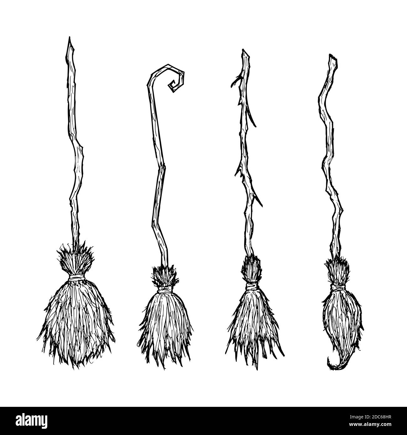 Witch broom. Vector cartoon illustrations. Isolated objects on a white ...