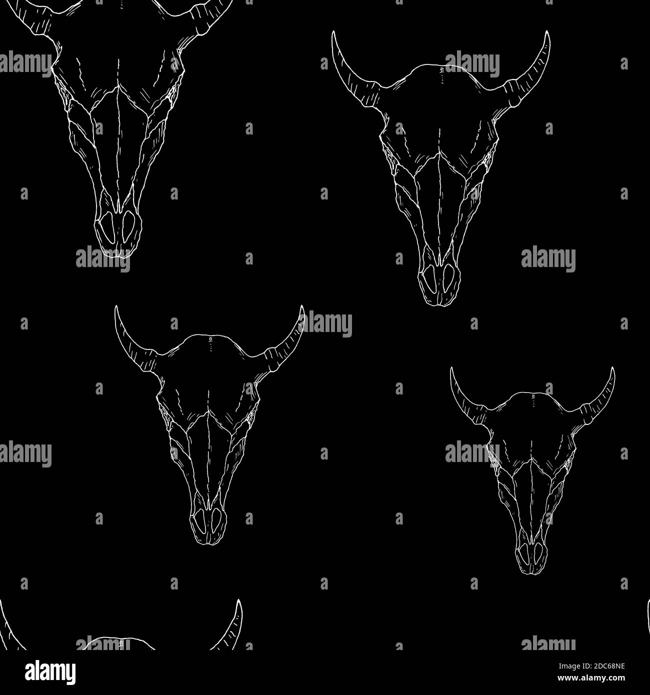 Seamless pattern of cow skulls. Vector background in hand-drawn style ...