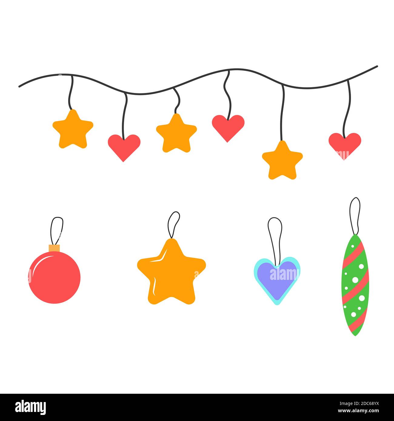 Christmas decorations. Vector cartoon illustration. Isolated objects on ...
