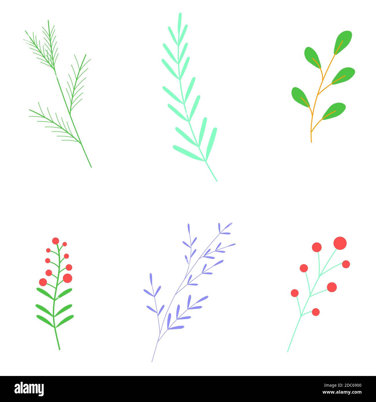 Set of floral elements. Vector cartoon illustrations of branches and ...
