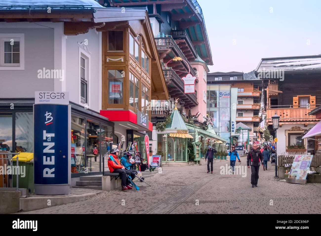 Saalbach, Austria - March 5, 2020: Town village street view in downtown ...