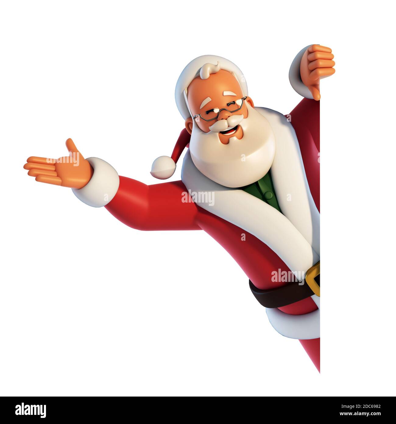 Santa Claus behind white board waving hand isolated on white background ...
