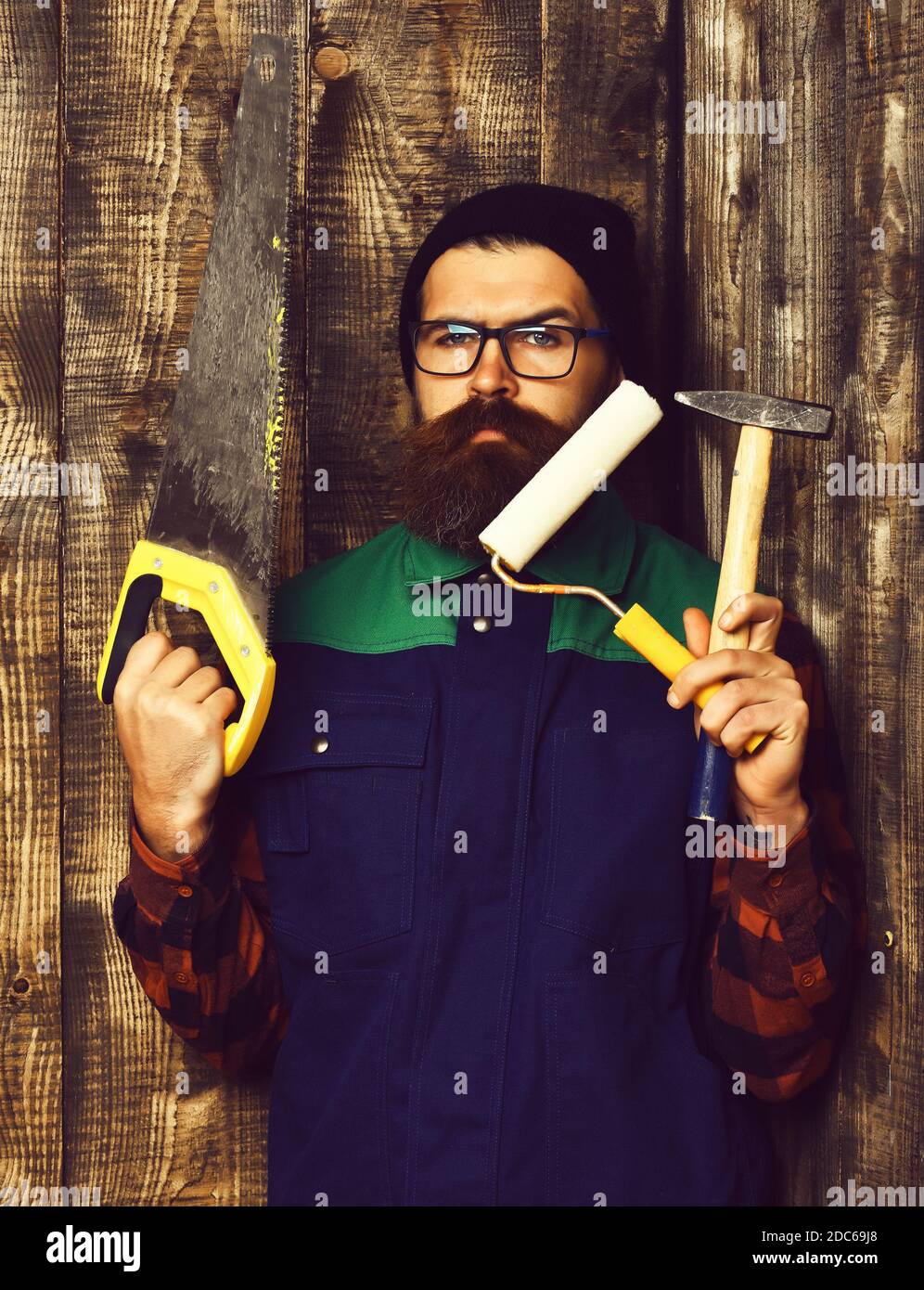 bearded painter, long beard, brutal caucasian hipster with moustache ...