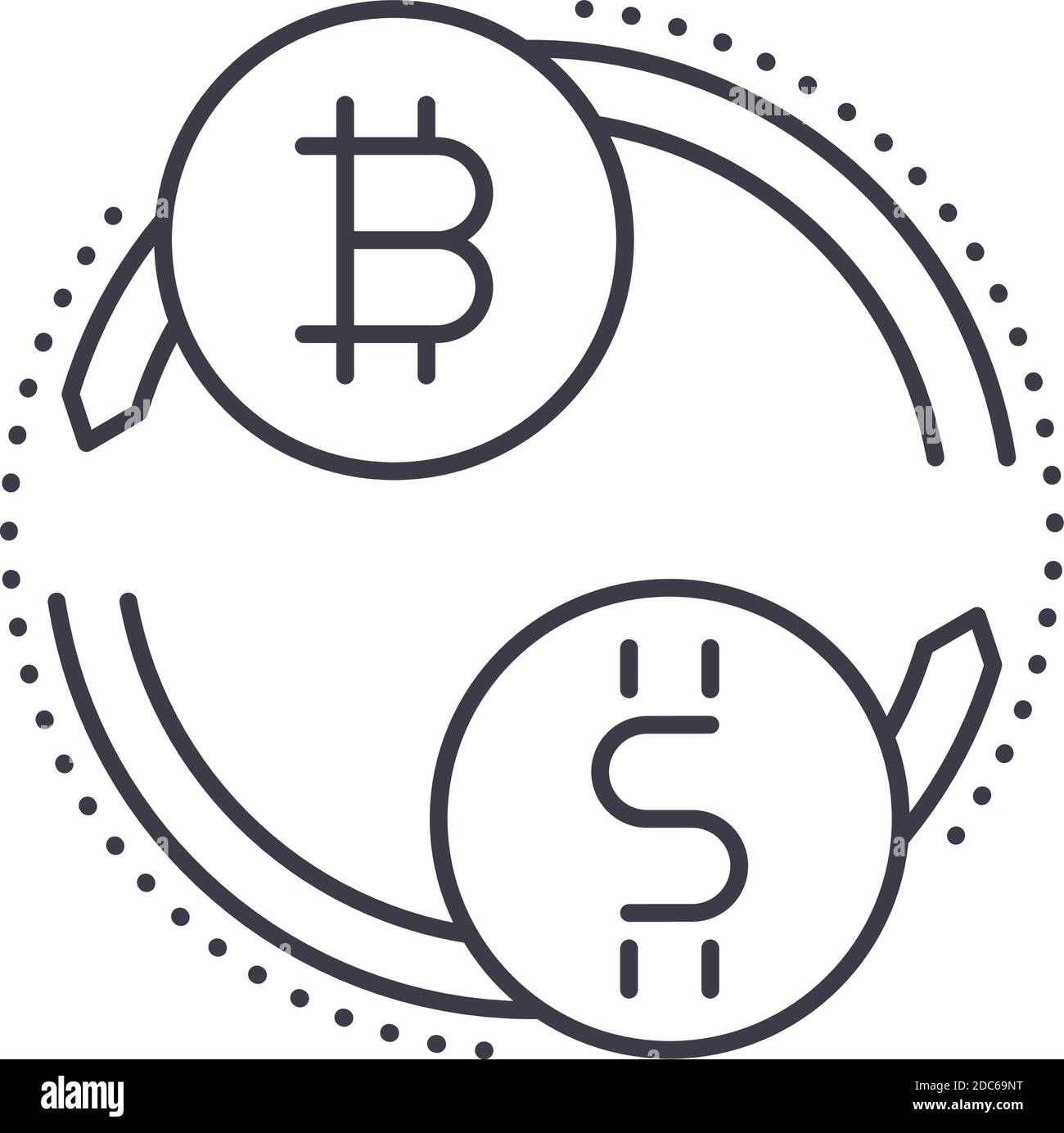 Cryptocurrency exchange icon, linear isolated illustration, thin line ...